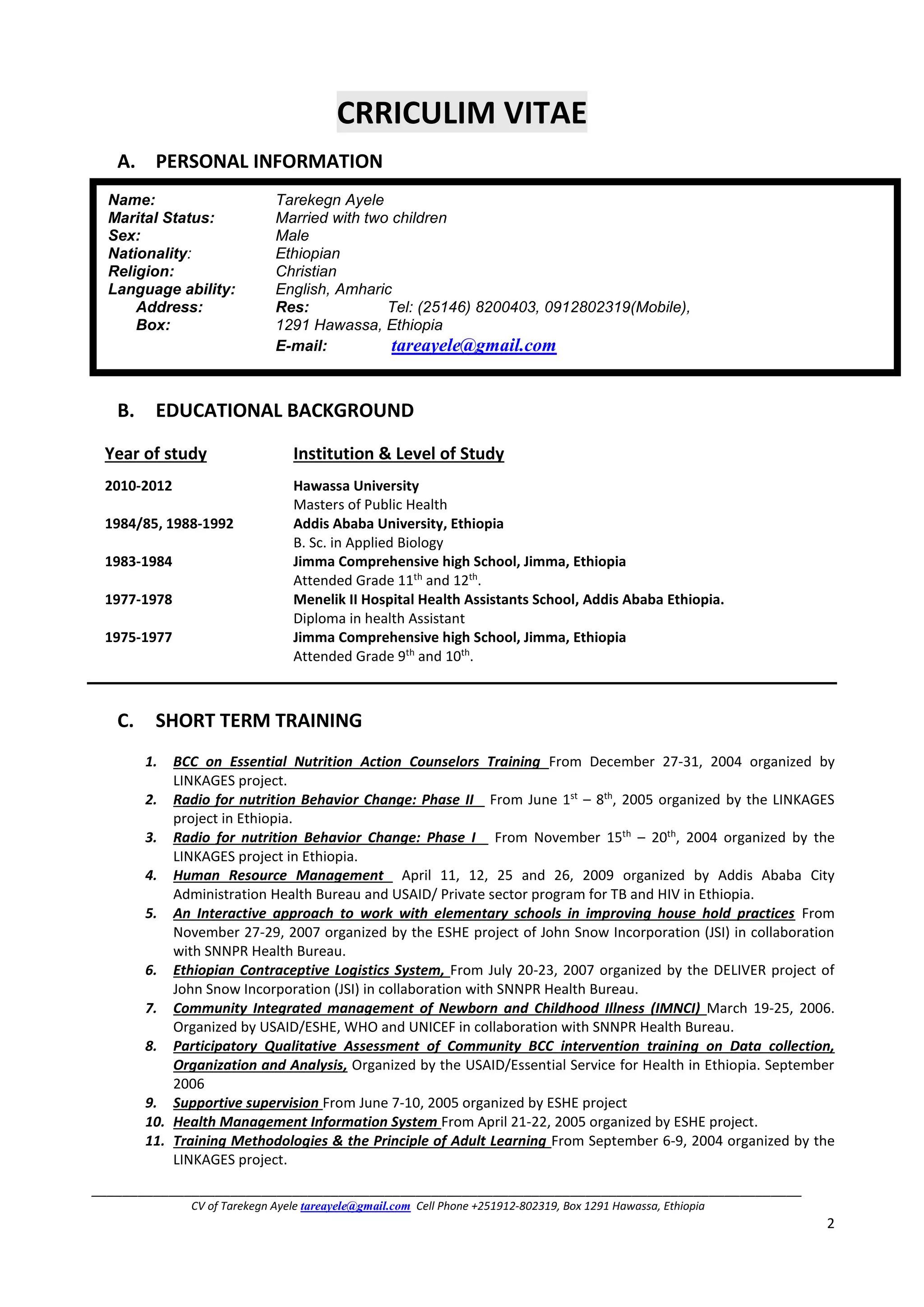 Tarekegn Ayele_CV | PDF