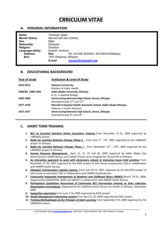 Tarekegn Ayele_CV | PDF | Non-Profit Organizations | Industries
