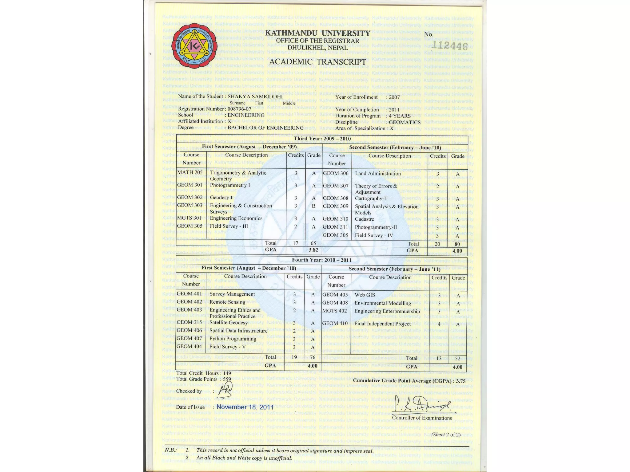 Bachelor Degree Transcript | PDF