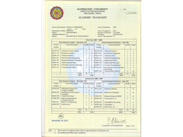 Bachelor Degree Transcript | PDF
