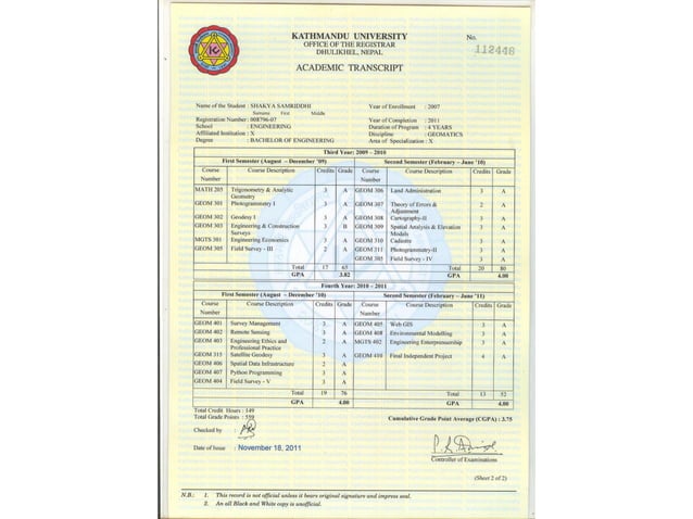 Bachelor Degree Transcript | PDF