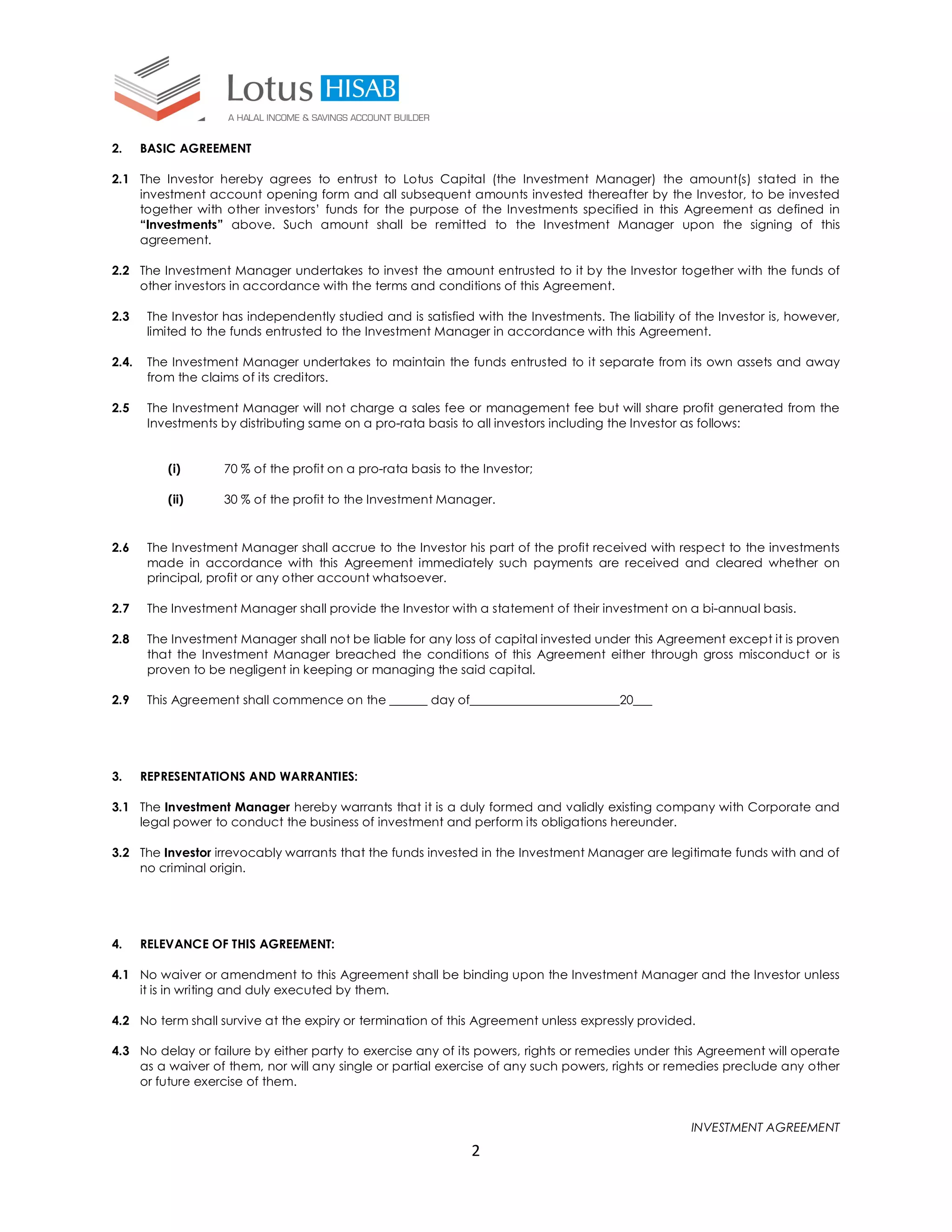 lotus capital hisab agreement | PDF