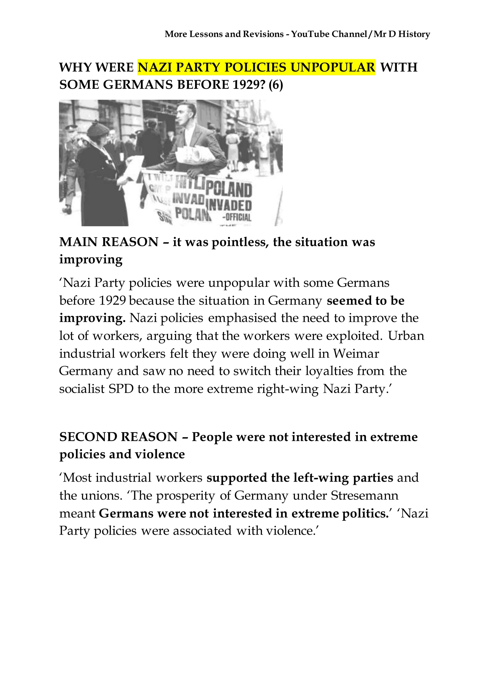 HISTORY IGCSE REVISION CARDS - 039. UNPOPULAR NAZI POLICIES | DOCX