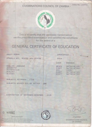 Mose Grade 12 Certificate | PDF