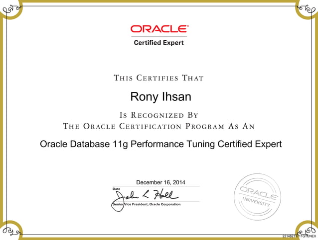 Oracle Database 11g Performance Tunning Certified Expert Ppt