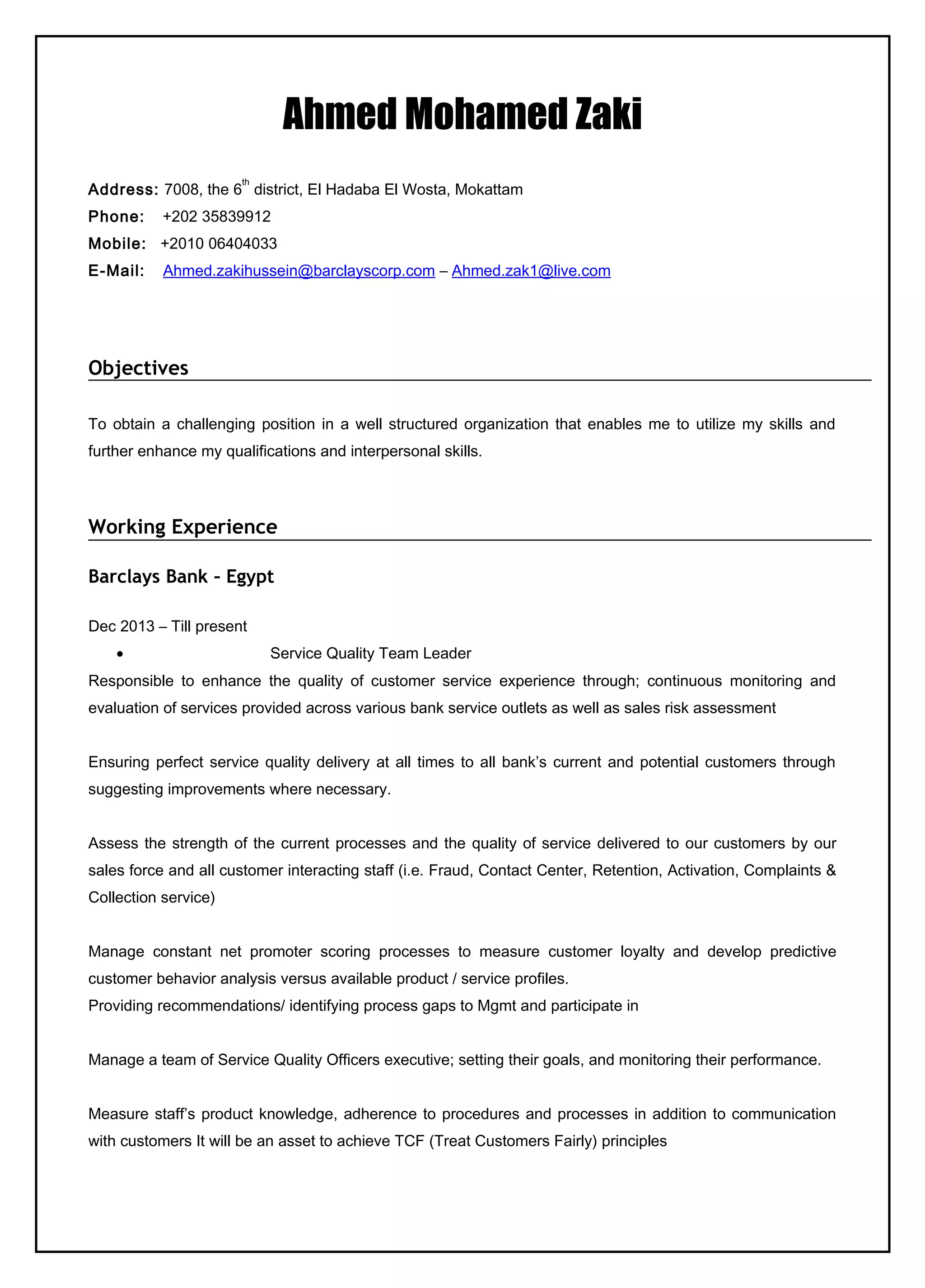 Ahmed Mohamed Zaki resume | DOC