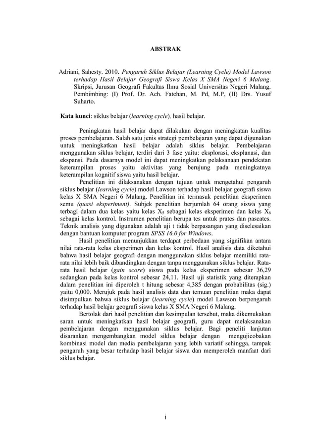 Learning Cycle "Abstrak Skripsi" | PDF