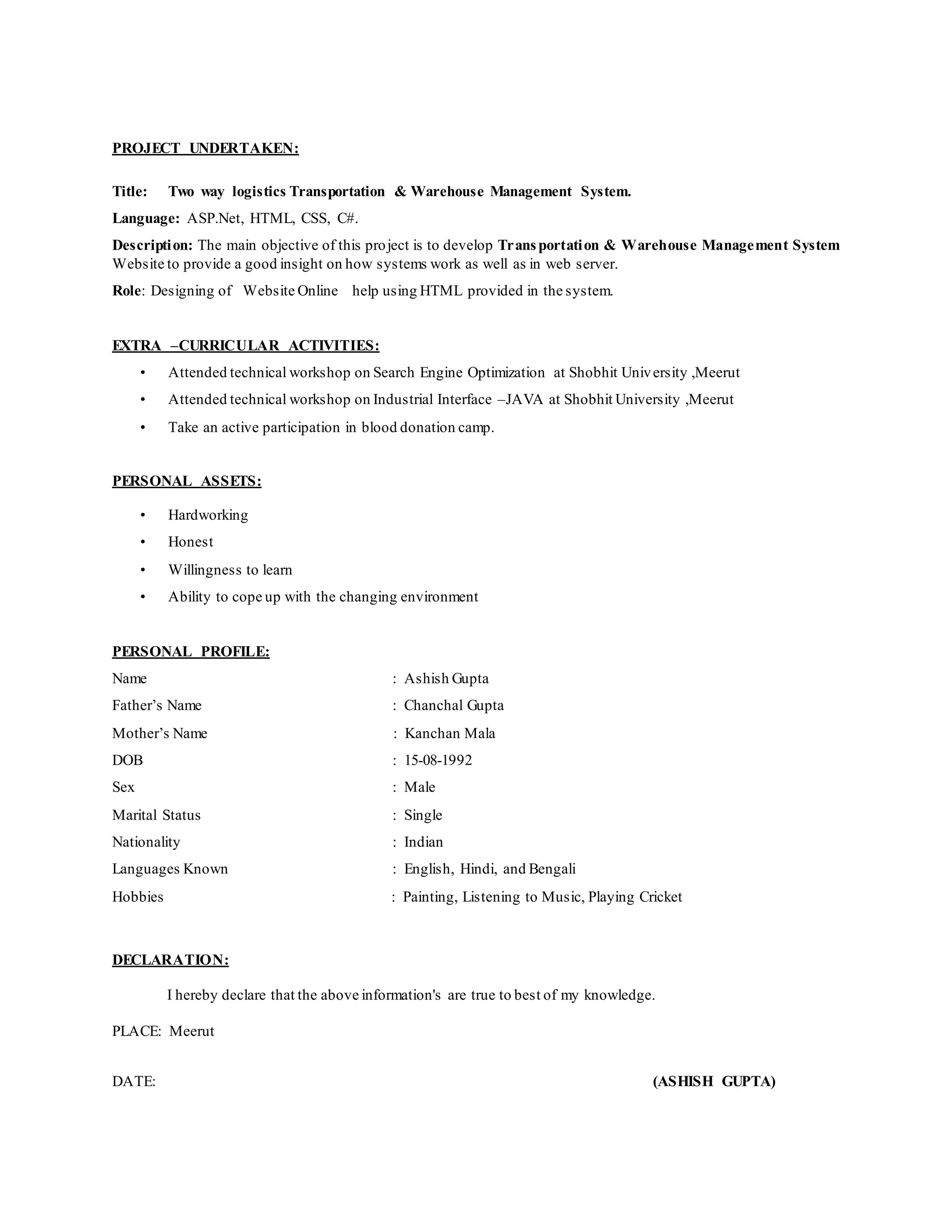 ASHISH RESUME | DOCX | Programming Languages | Computing
