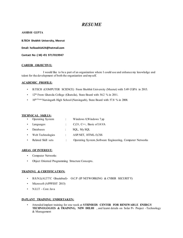 ASHISH RESUME | DOCX | Programming Languages | Computing
