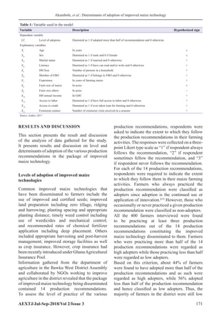 Determinants of Adoption of Improved Maize Technology among Smallholder Maize Farmers in the ...