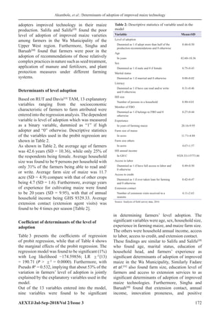 Determinants of Adoption of Improved Maize Technology among Smallholder Maize Farmers in the ...
