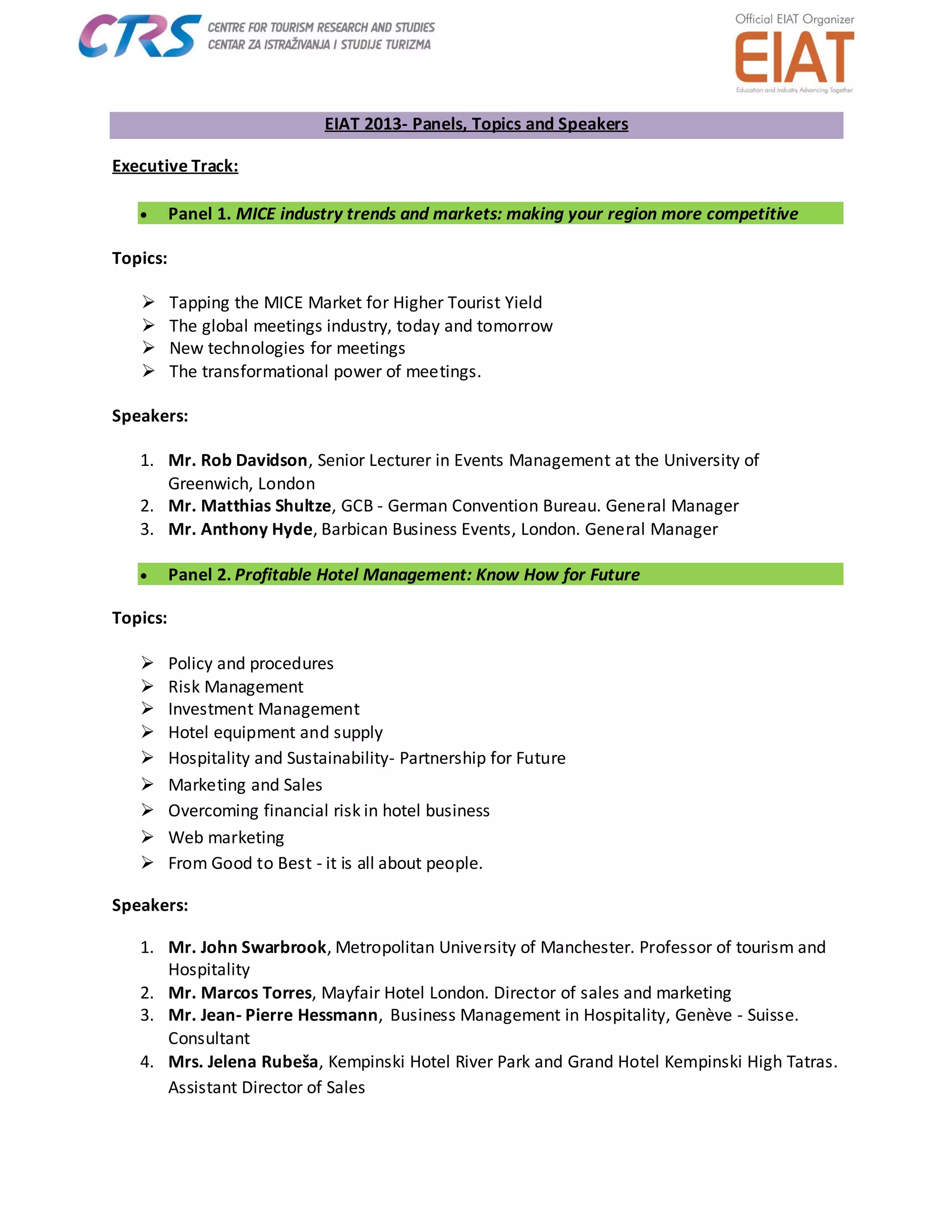 EIAT 2013 Topics and speakers | PDF