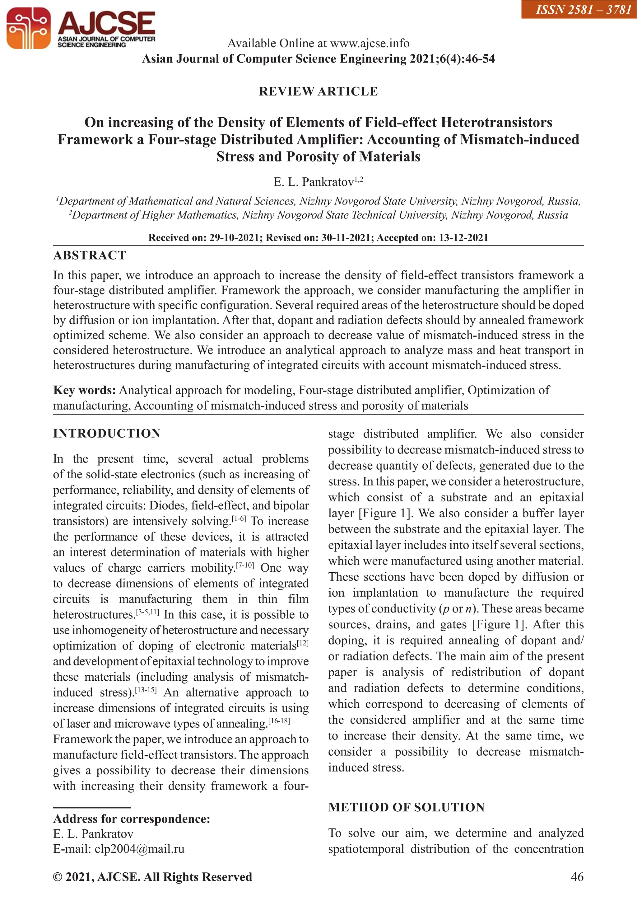 On increasing of the Density of Elements of Field-effect Heterotransistors Framework a Four ...