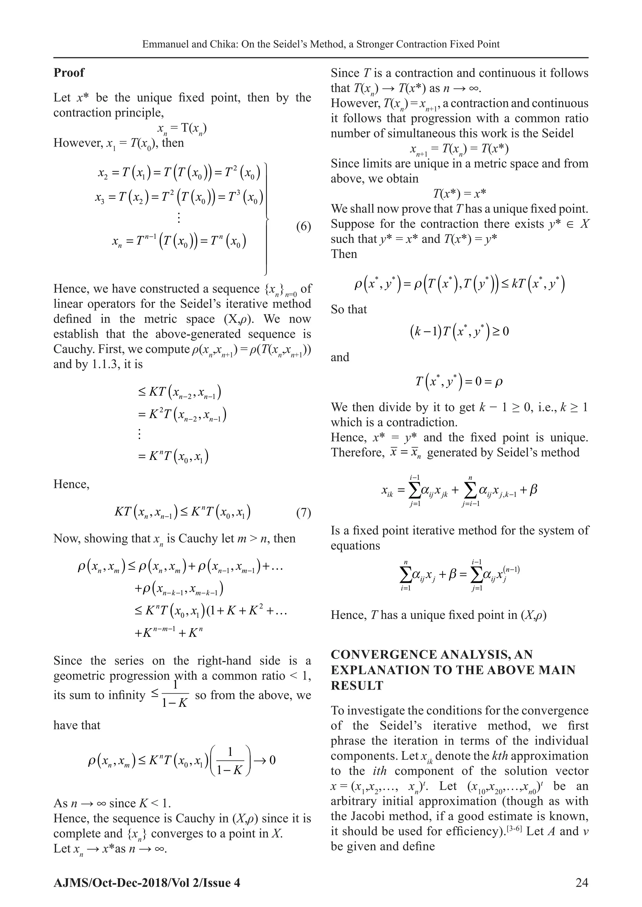 On the Seidel’s Method, a Stronger Contraction Fixed Point Iterative Method of Solution for ...