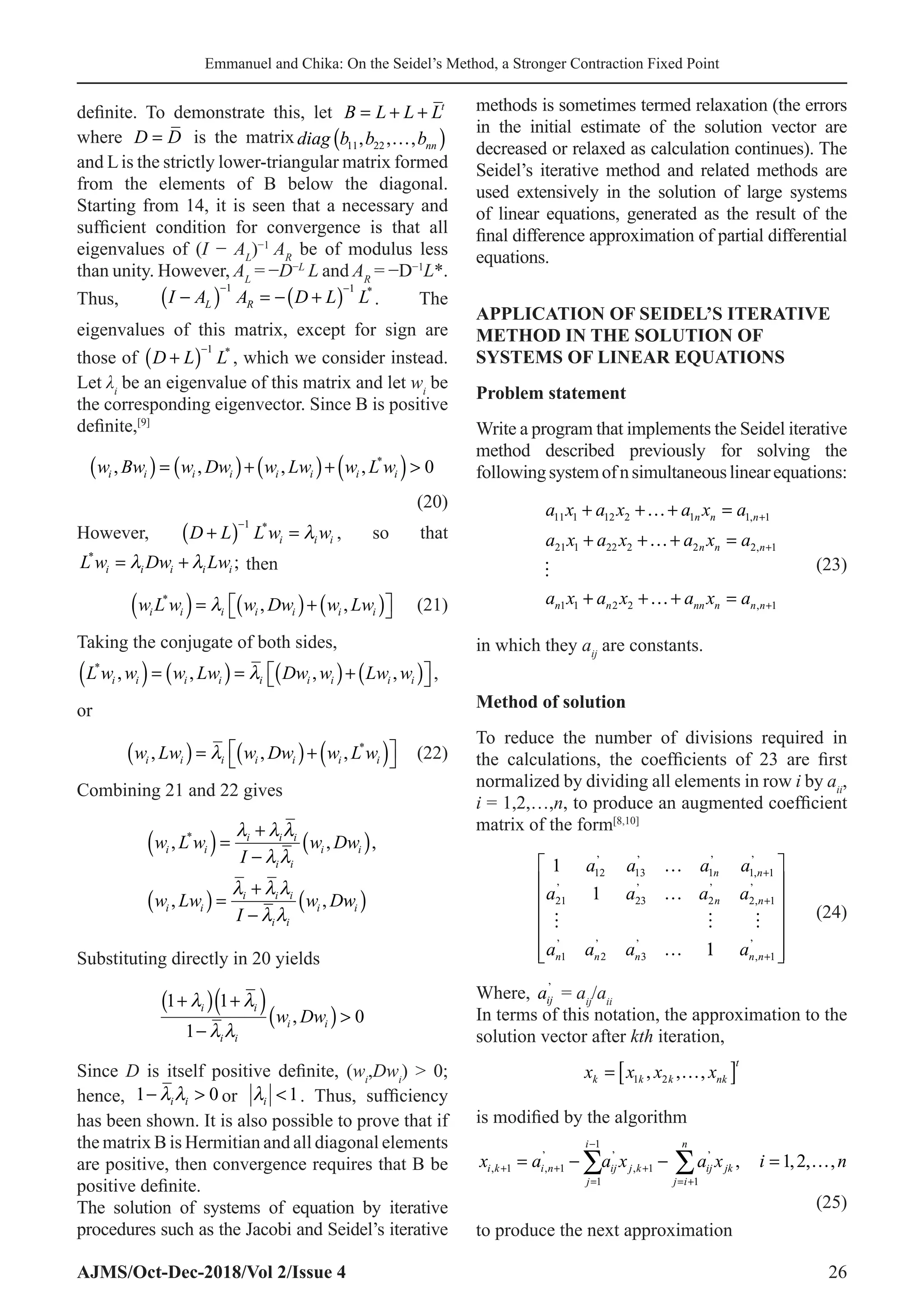 On the Seidel’s Method, a Stronger Contraction Fixed Point Iterative Method of Solution for ...
