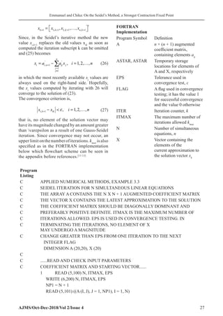 On the Seidel’s Method, a Stronger Contraction Fixed Point Iterative ...