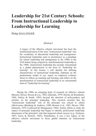 School Leadership By Phillip Hallinger | PDF