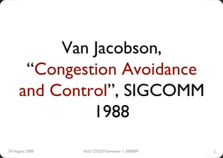 CS5229 Lecture 3: Congestion Avoidance and Control | PDF
