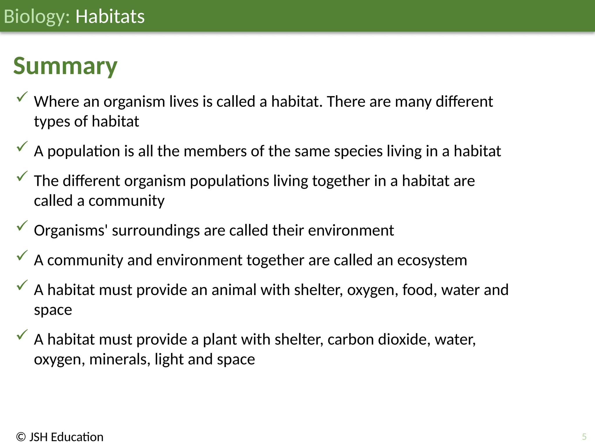 JSH03B001 Habitats; Biology Education ages 11-14 | PPTX