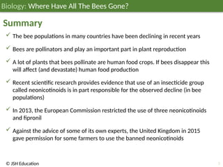 JSH03B051 Where Have All the Bees Gone; Biology Education ages 11-14 | PPTX