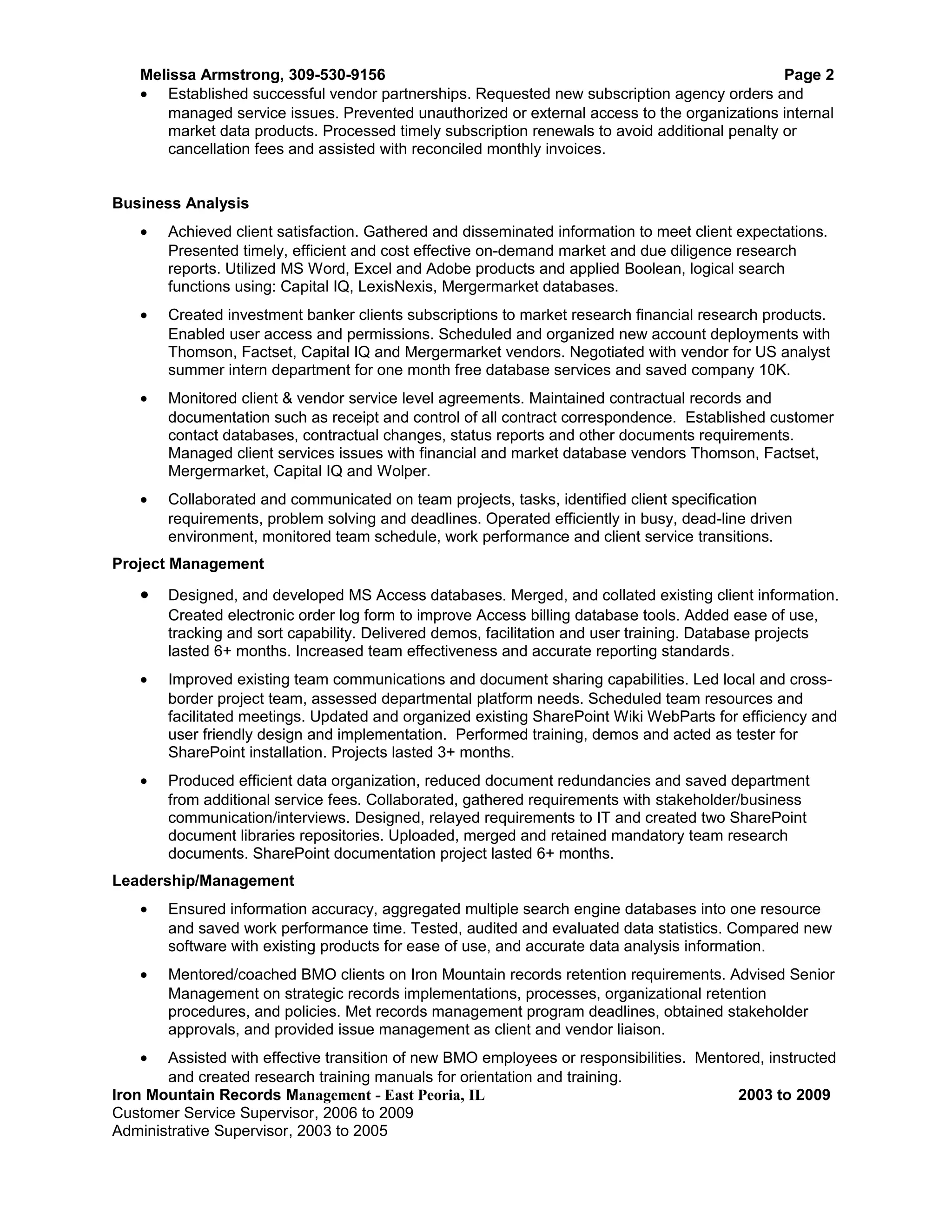 Melissa Armstrong Resume_061615 | DOC | Computing | Technology & Computing