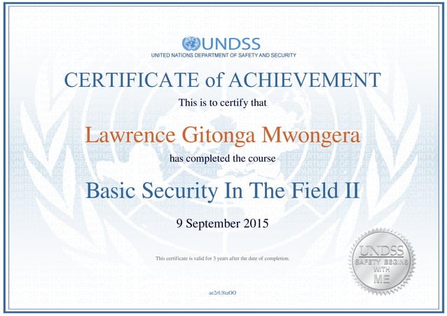 UNDSS BSITF (English)_BSITF Certificate_Lawrence Gitonga Mwongera | PPT