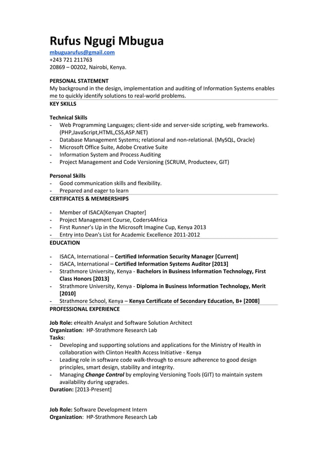 MbuguaRufusNgugi_CV1 | DOC