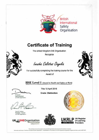 Iwuoha Calistus Onyeka.HSE 1 CERTIFICATE | PDF