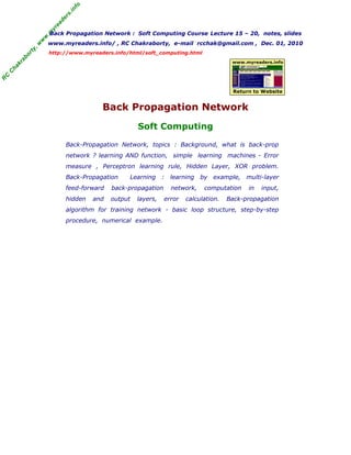 Back Propagation Network (Soft Computing) | PDF