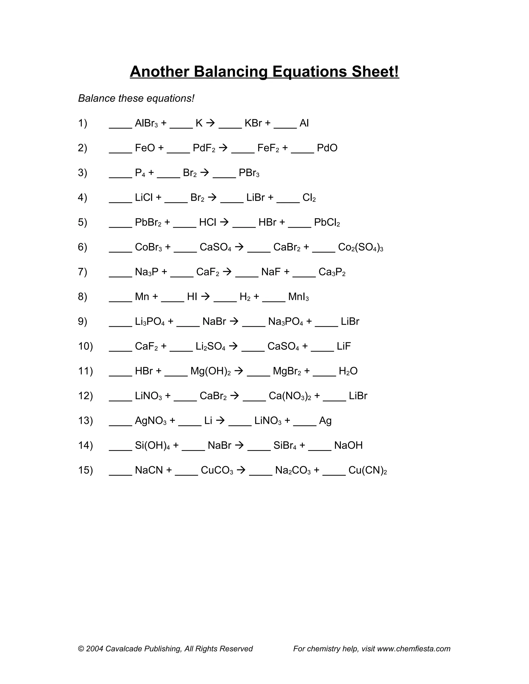 Balancing Equations Questions and Answers | DOC | Chemistry | Science