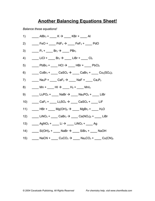Balancing Equations Questions and Answers | DOC | Chemistry | Science