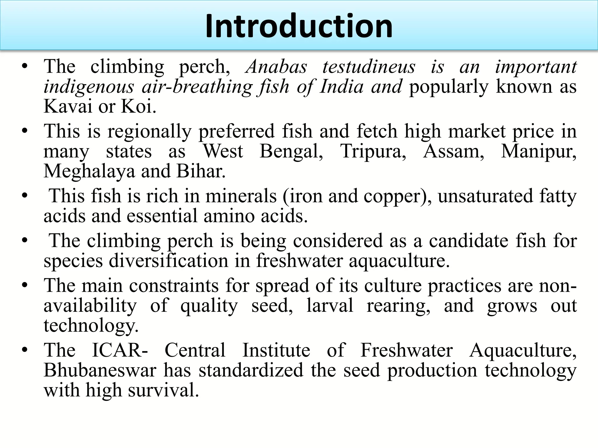 Breeding,seed production and seed rearing of climbing perch | PPTX