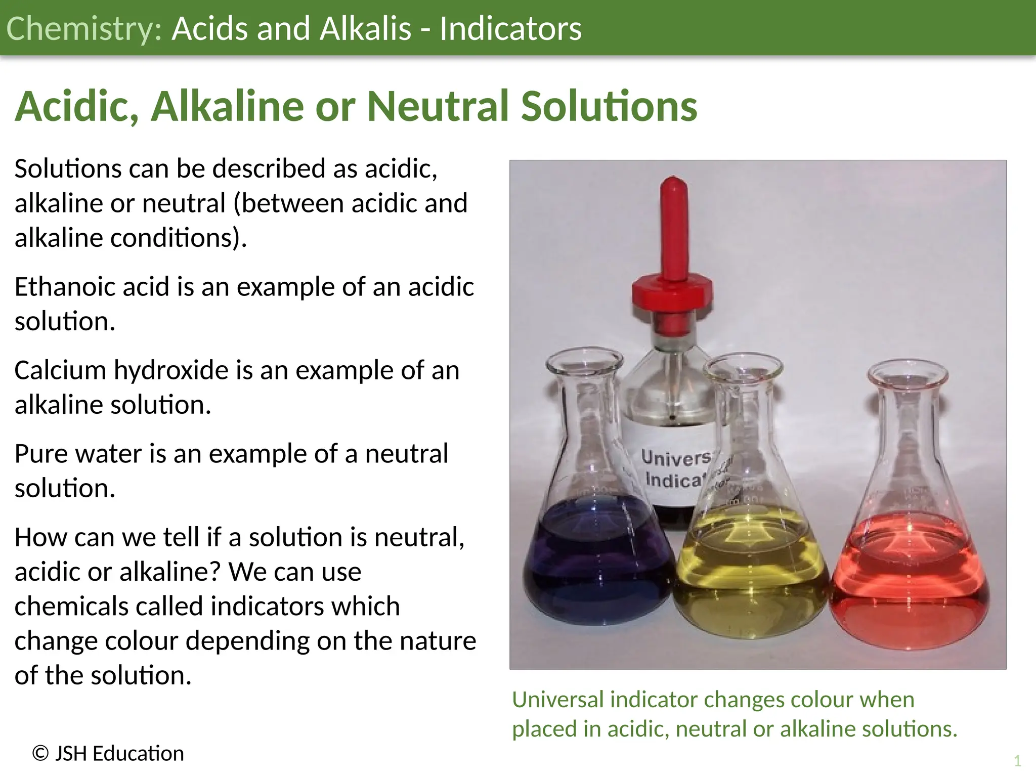JSH03C025 Acids and Alkalis - Indicators; Chemistry Education ages 11 ...
