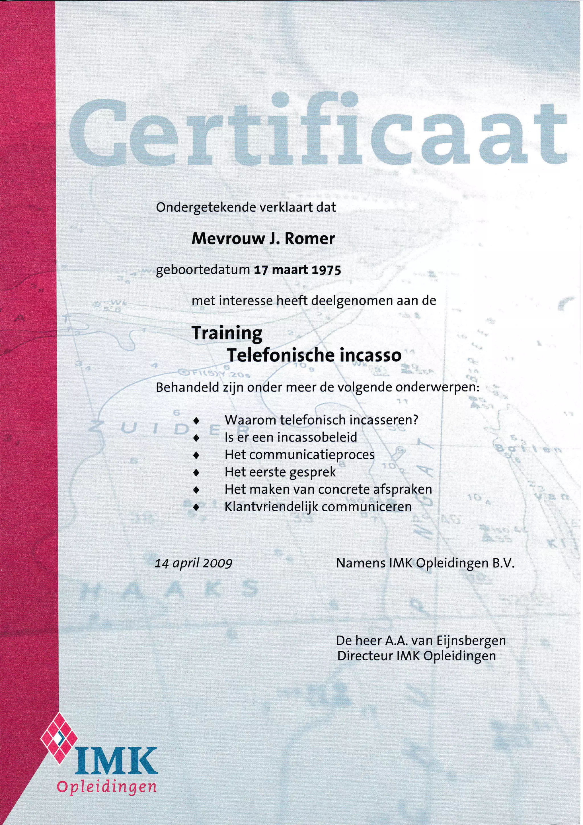Certificaat training telefonische incasso | PDF