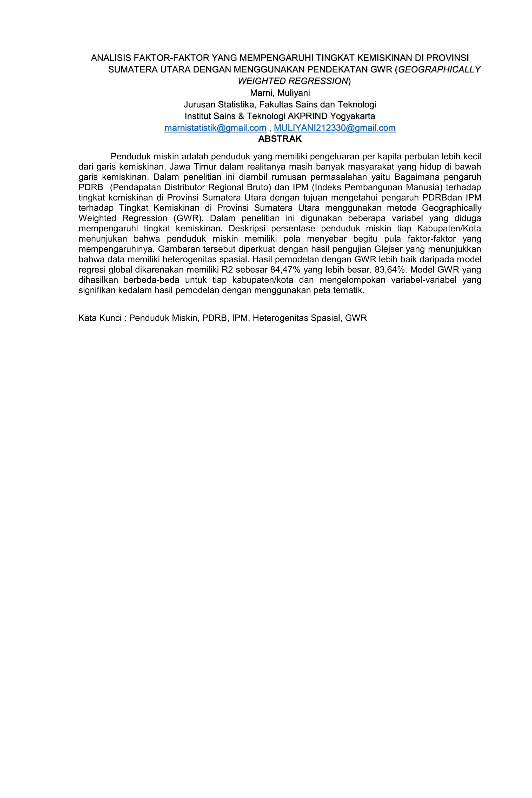 PENDEKATAN GWR (GEOGRAPHICALLY WEIGHTED REGRESSION) | PDF