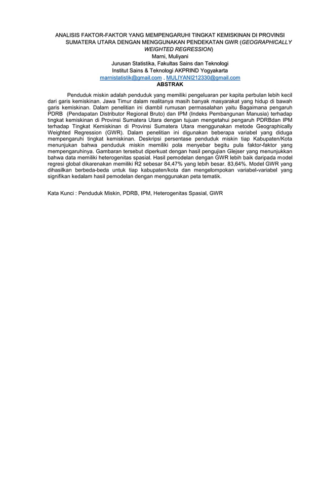 PENDEKATAN GWR (GEOGRAPHICALLY WEIGHTED REGRESSION) | PDF
