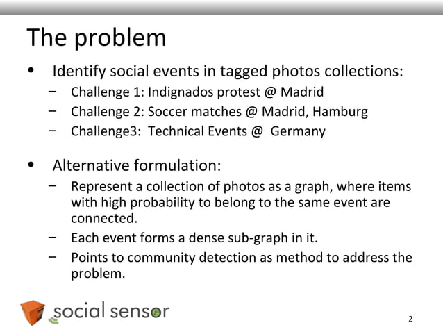 CERTH @ MediaEval 2012 Social Event Detection Task | PPT