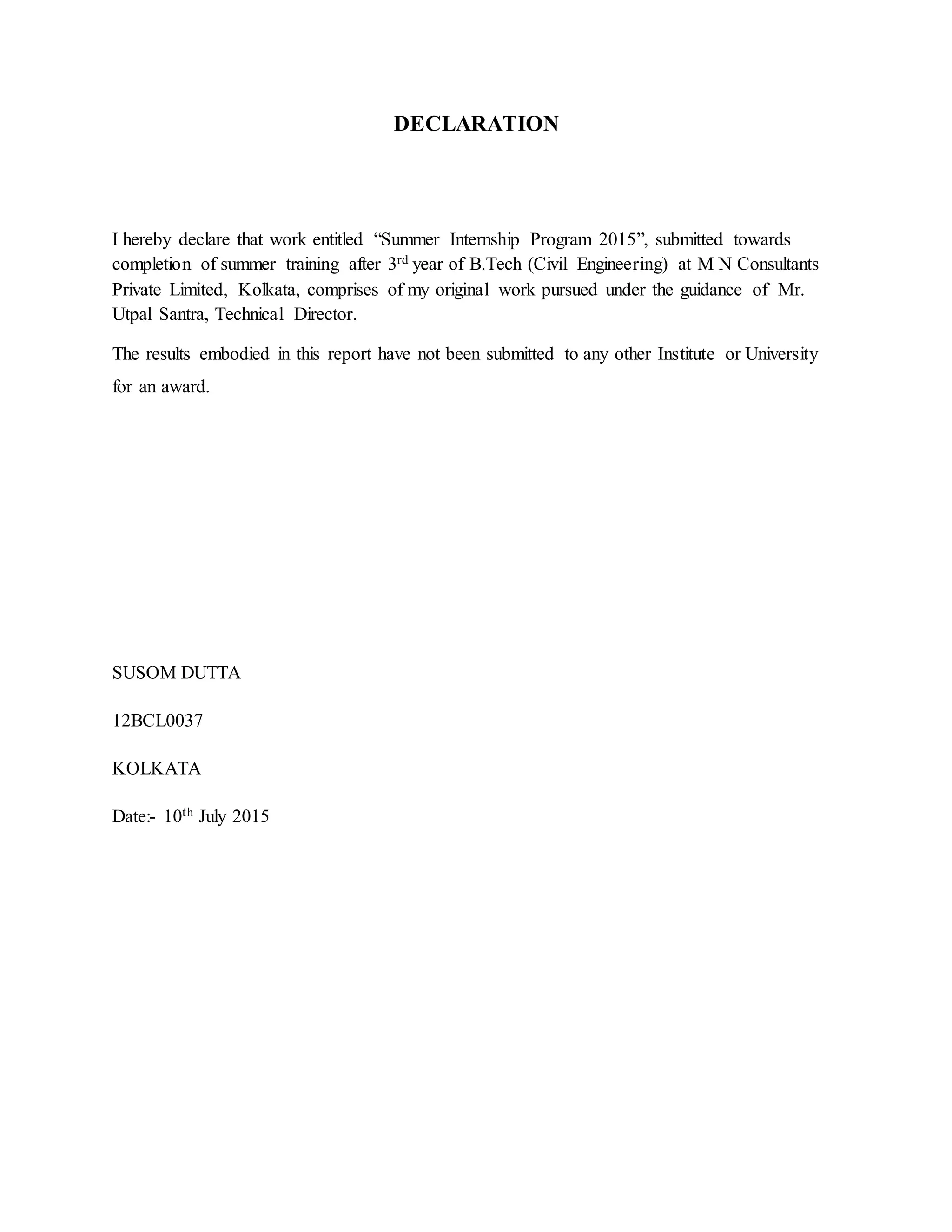 SUMMER INTERNSHIP REPORT | DOCX