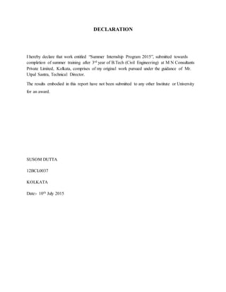 SUMMER INTERNSHIP REPORT | DOCX | Civil Engineering Industry | Industries