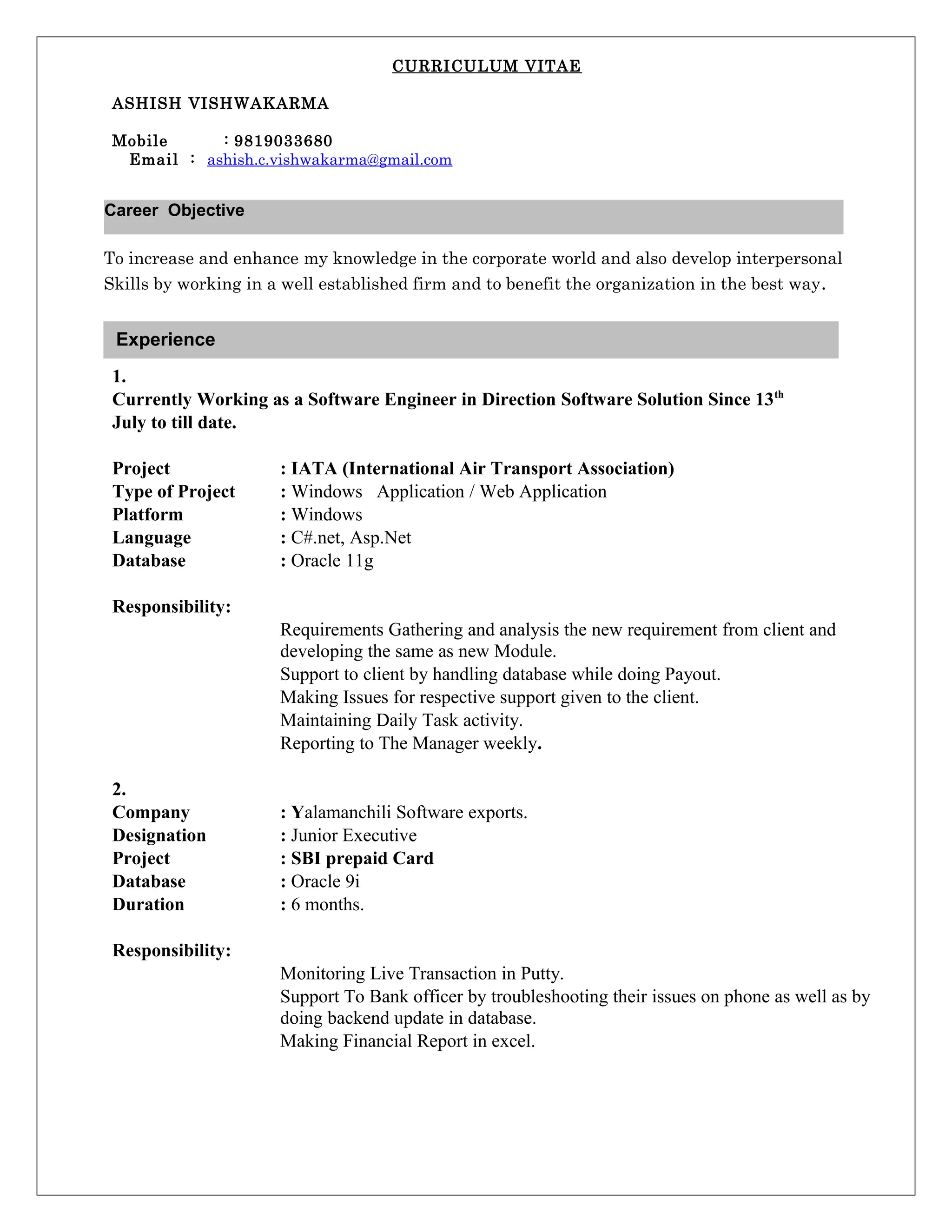 Ashish_Resume | DOC | Programming Languages | Computing