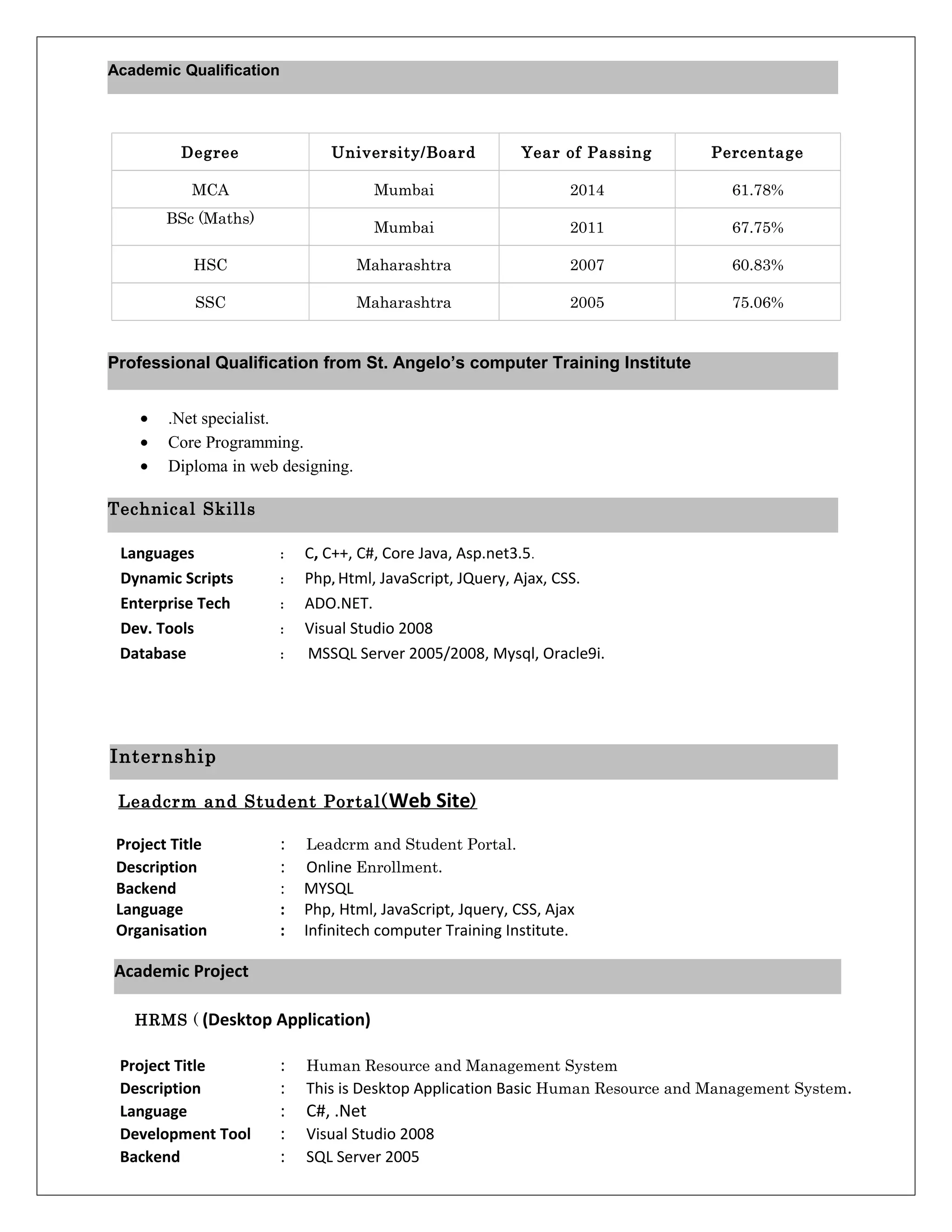 Ashish_Resume | DOC | Programming Languages | Computing