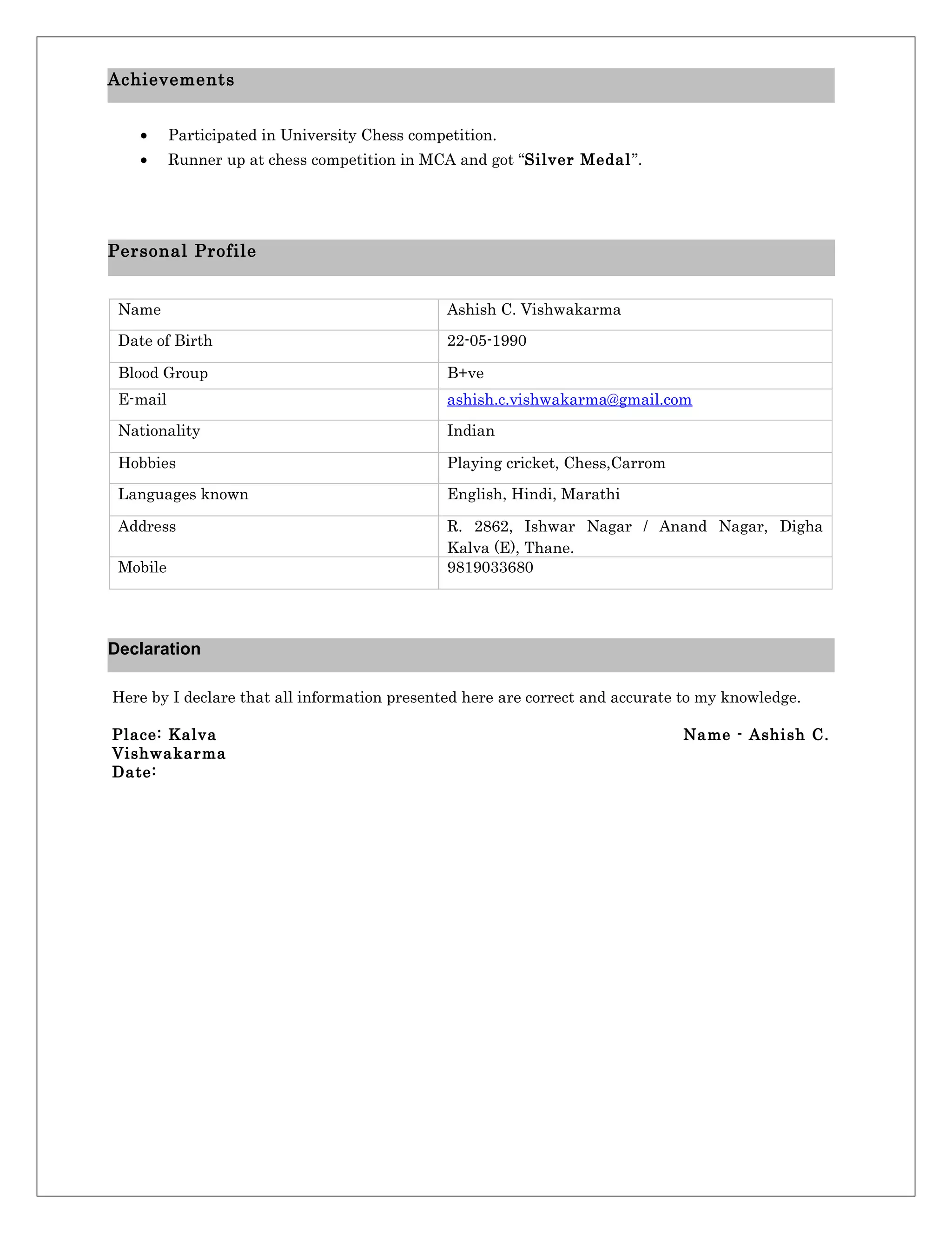 Ashish_Resume | DOC | Programming Languages | Computing