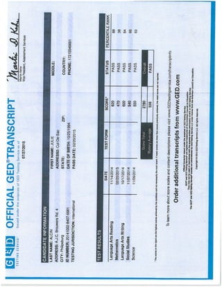 Julie Alcin - GED official Transcript | PDF