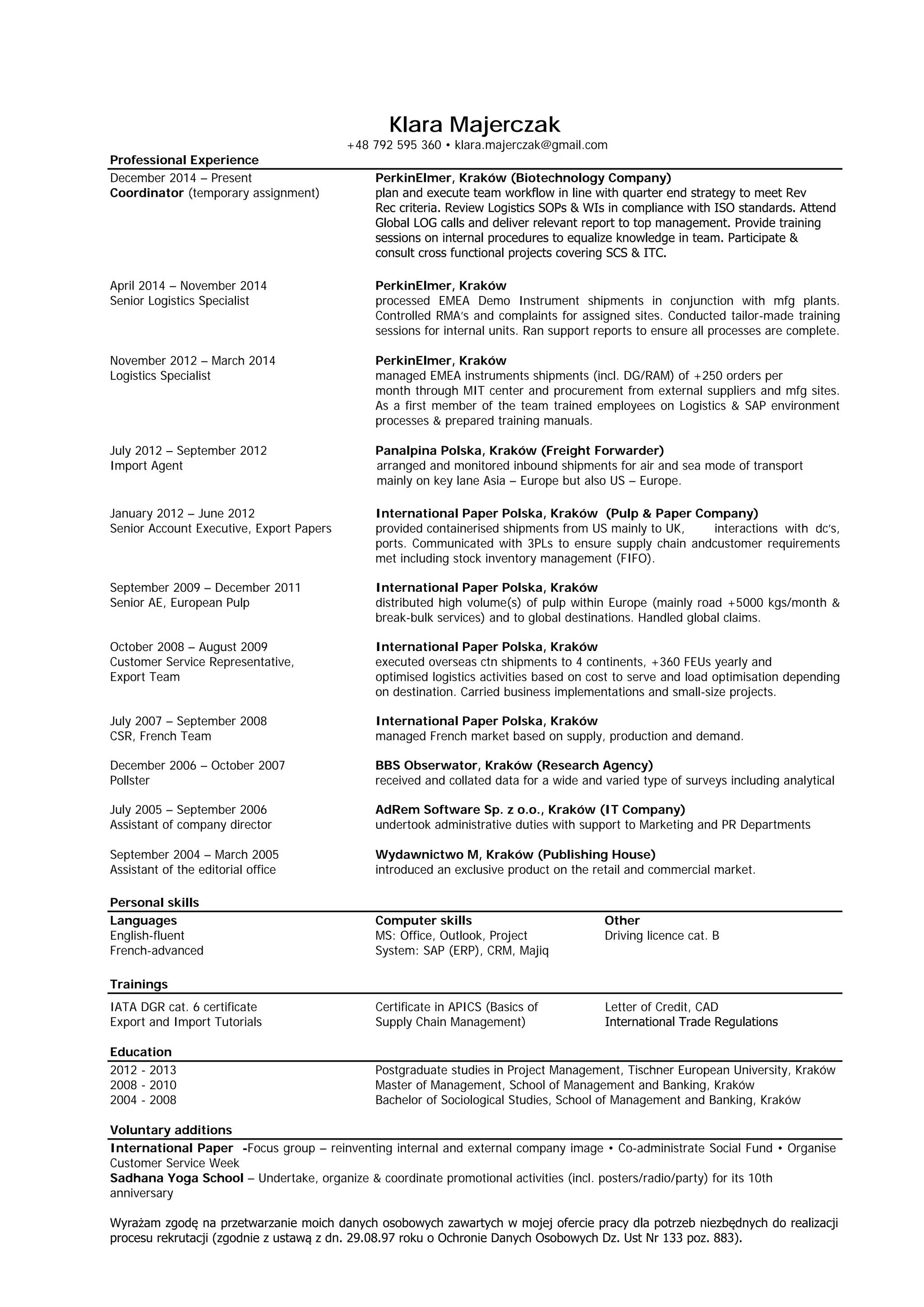 K. Majerczak CV | PDF