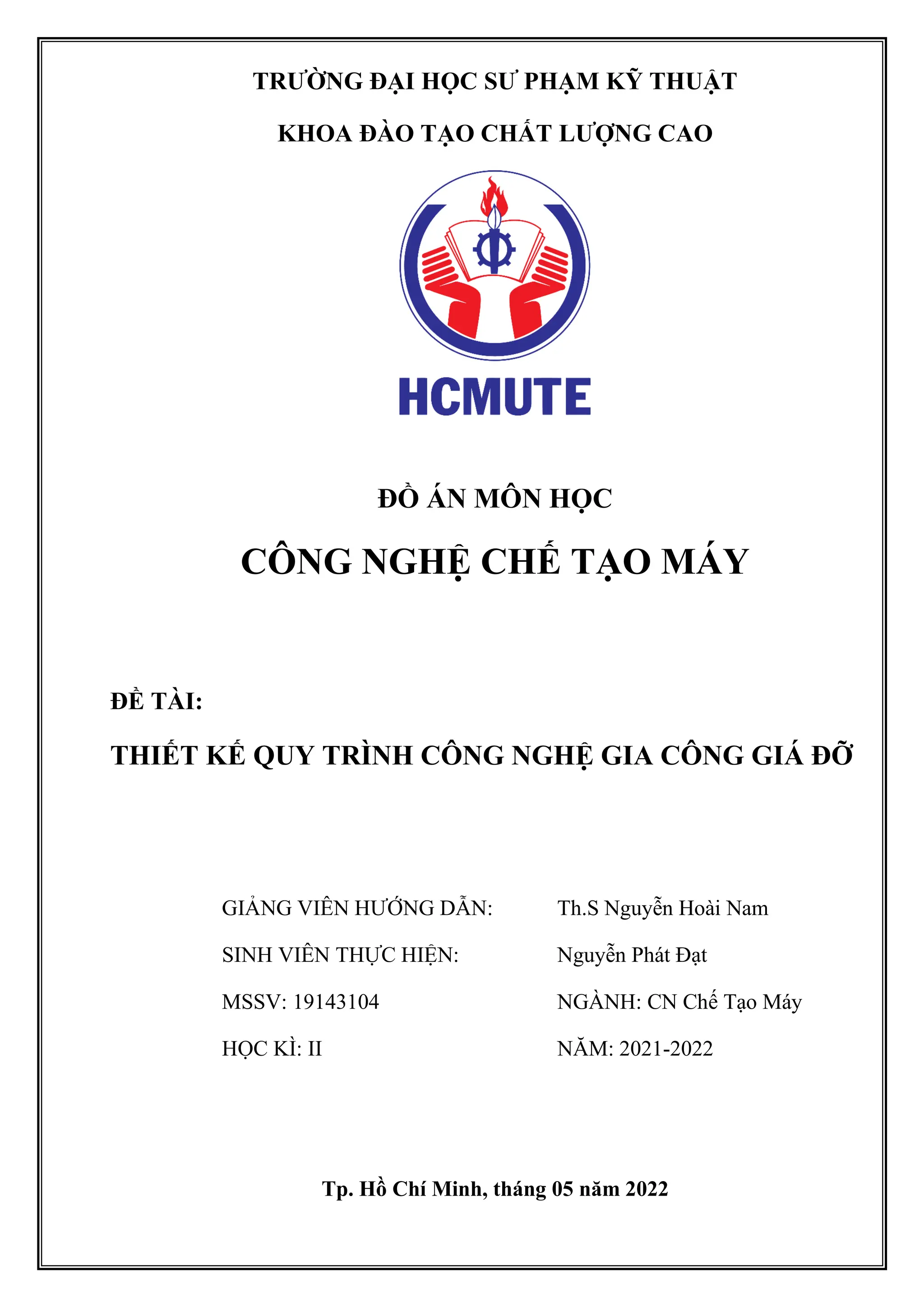 Do-an-CN-Che-tao-may_Su-Pham-Ky-Thuat-Tp.HCM_19143104-Dat | PDF