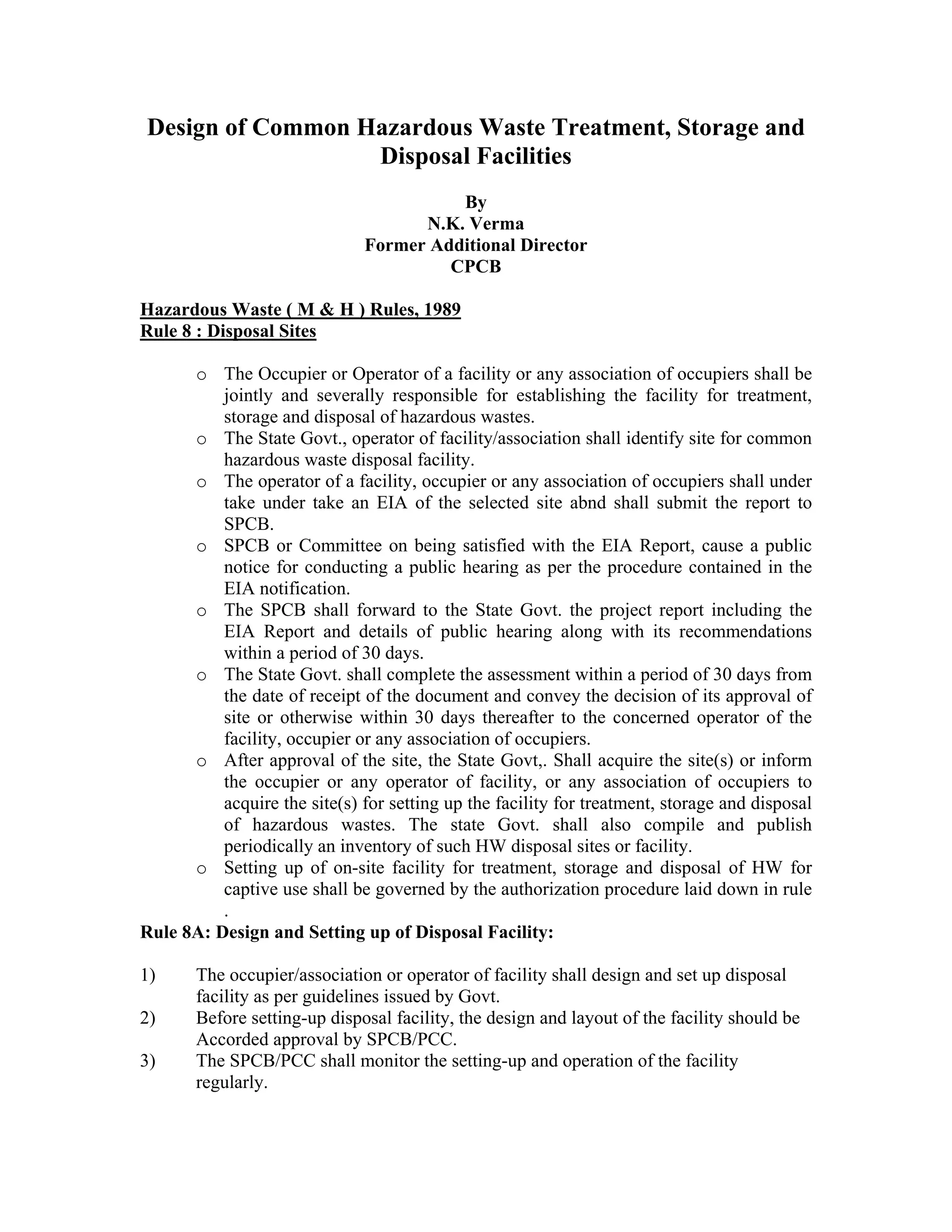 design of common hazardous waste treatment, storage and .... | PDF