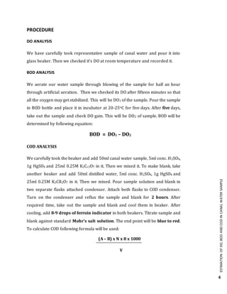 ESTIMATION OF DO, BOD AND COD IN CANAL WATER SAMPLE | DOCX