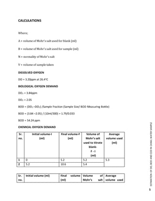 ESTIMATION OF DO, BOD AND COD IN CANAL WATER SAMPLE | DOCX