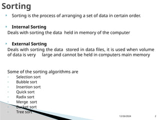 Data Structure Sorting Algorithm Sorting Techniques | PPT
