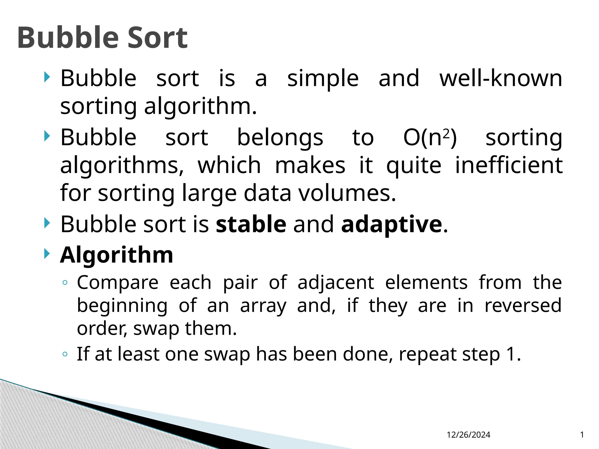 Data Structure Sorting Bubble Sort Algorithm Ppt